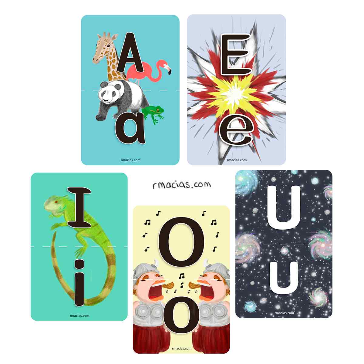 Multilingual Vowels Flashcards: Upper-Lower Case Match - Box of Ideas